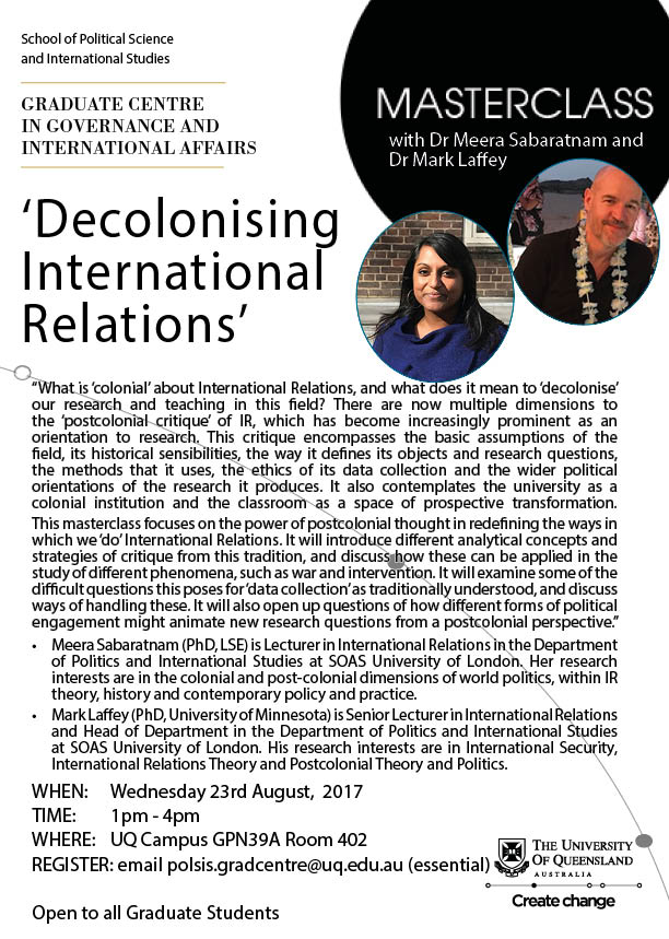 MasterClasses - School of Political Science & International Studies - University of Queensland